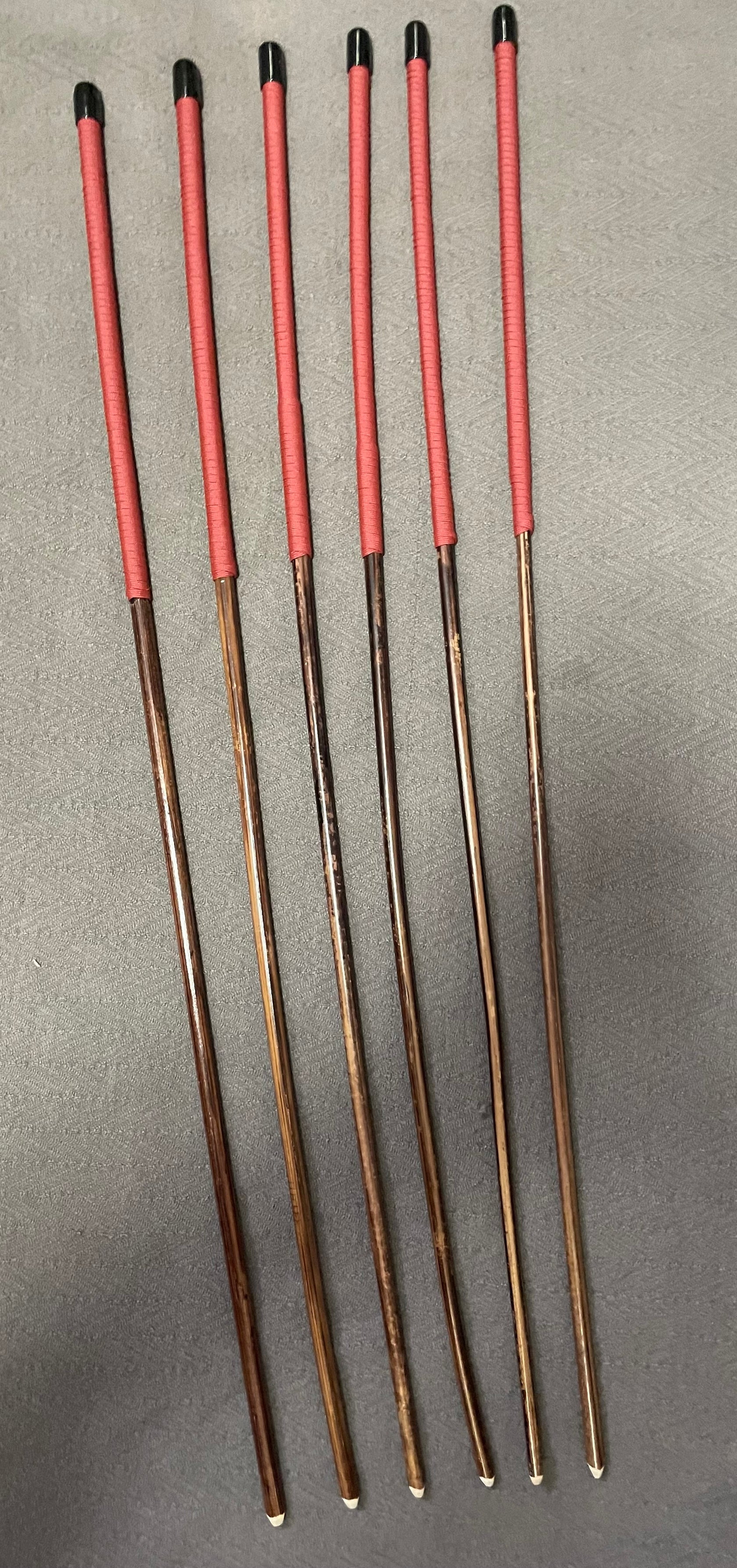 Set of 6 Knotless Smoked Dragon Canes 90 cms Red Handles