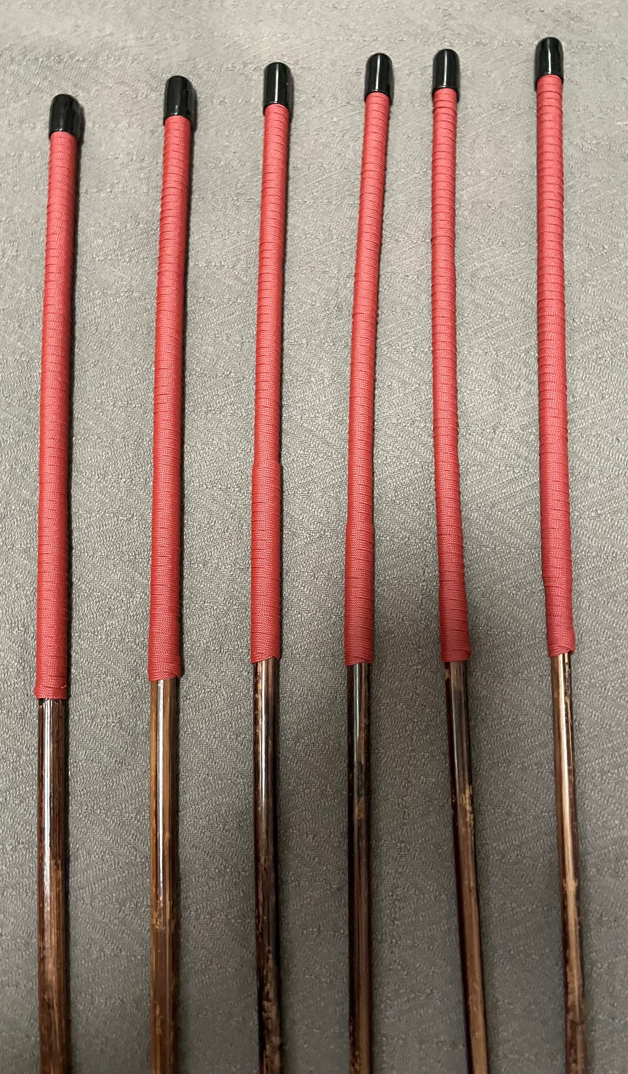 Set of 6 Knotless Smoked Dragon Canes 90 cms Red Handles