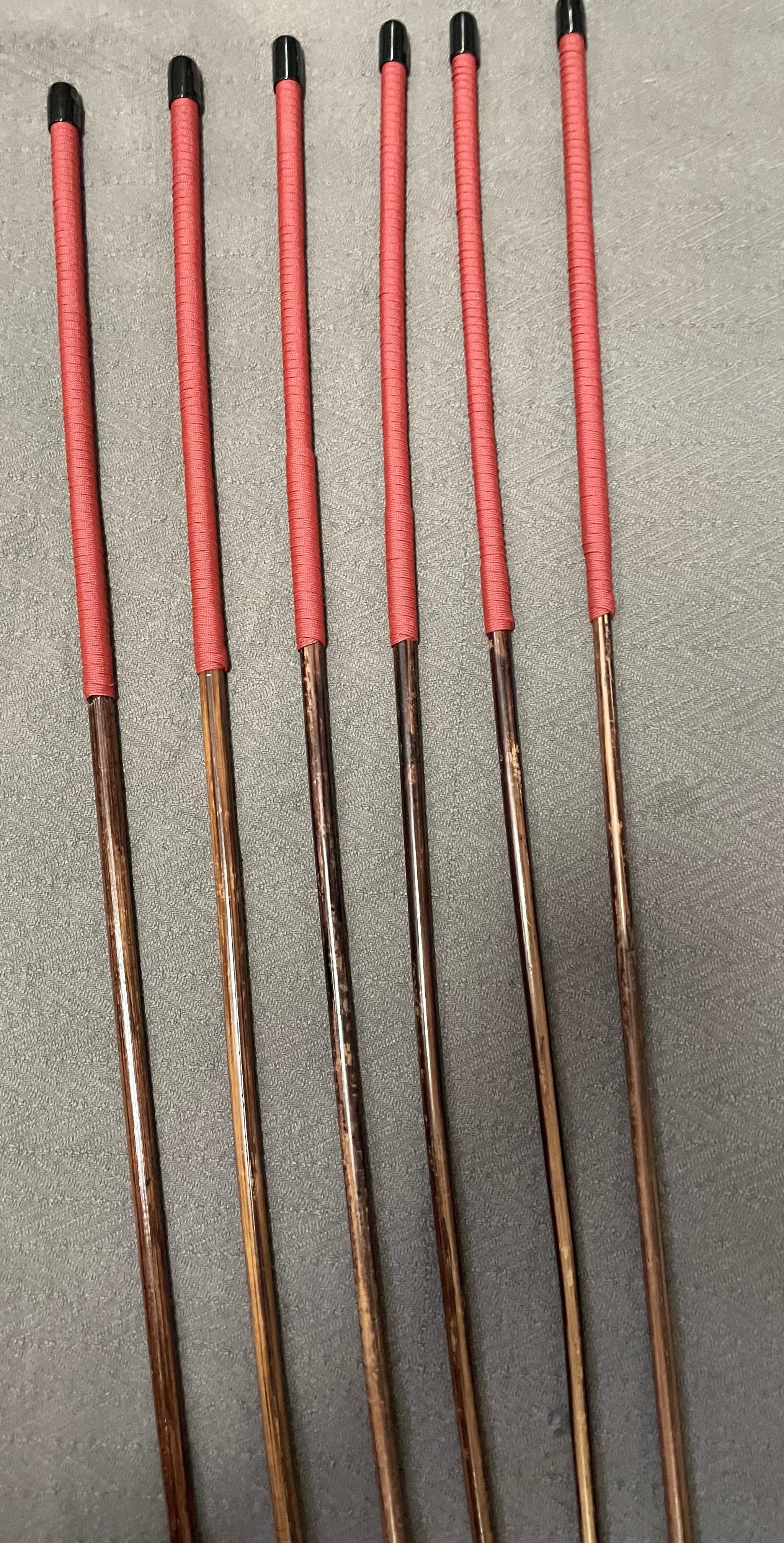 Set of 6 Knotless Smoked Dragon Canes 90 cms Red Handles