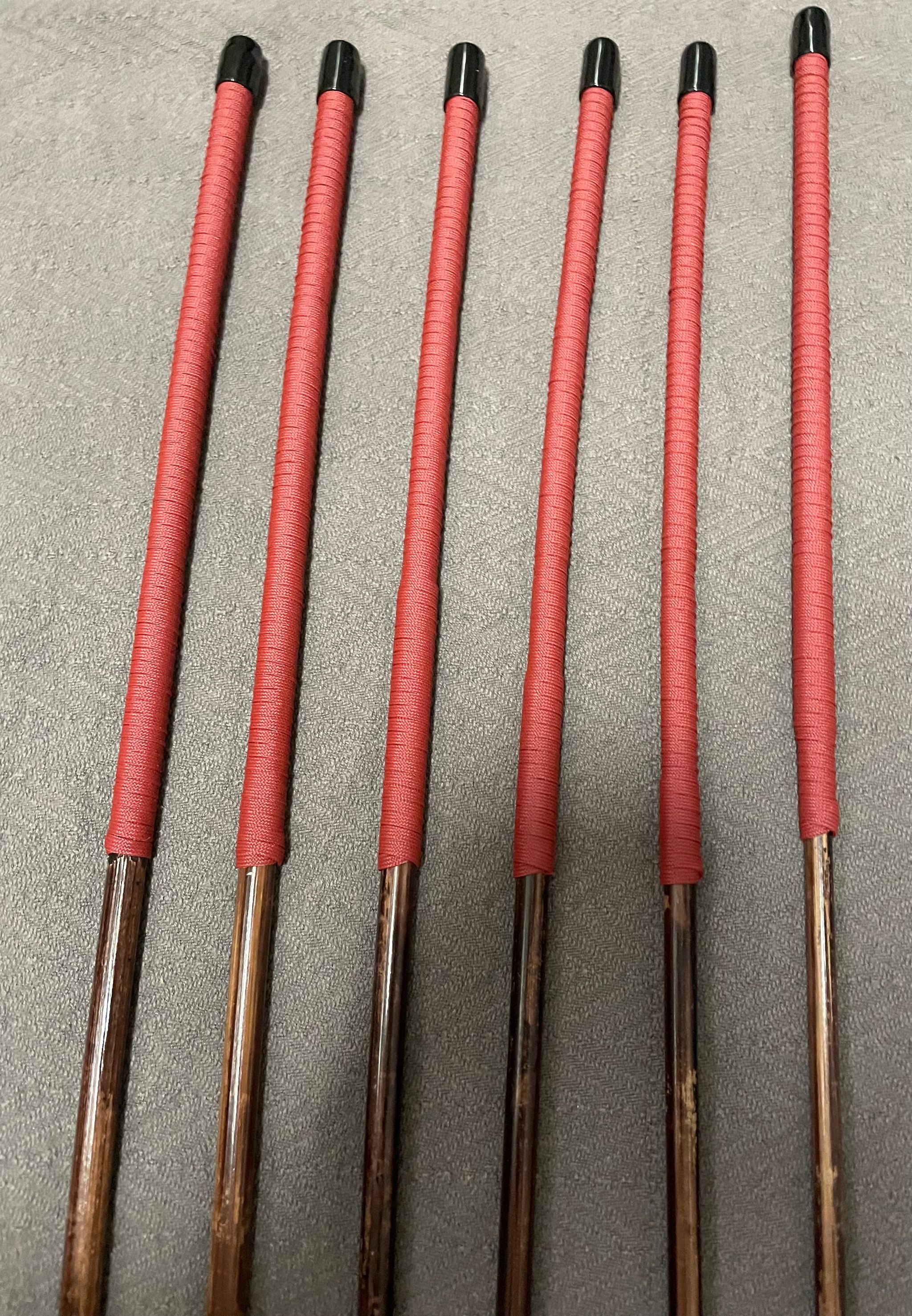 Set of 6 Knotless Smoked Dragon Canes 90 cms Red Handles