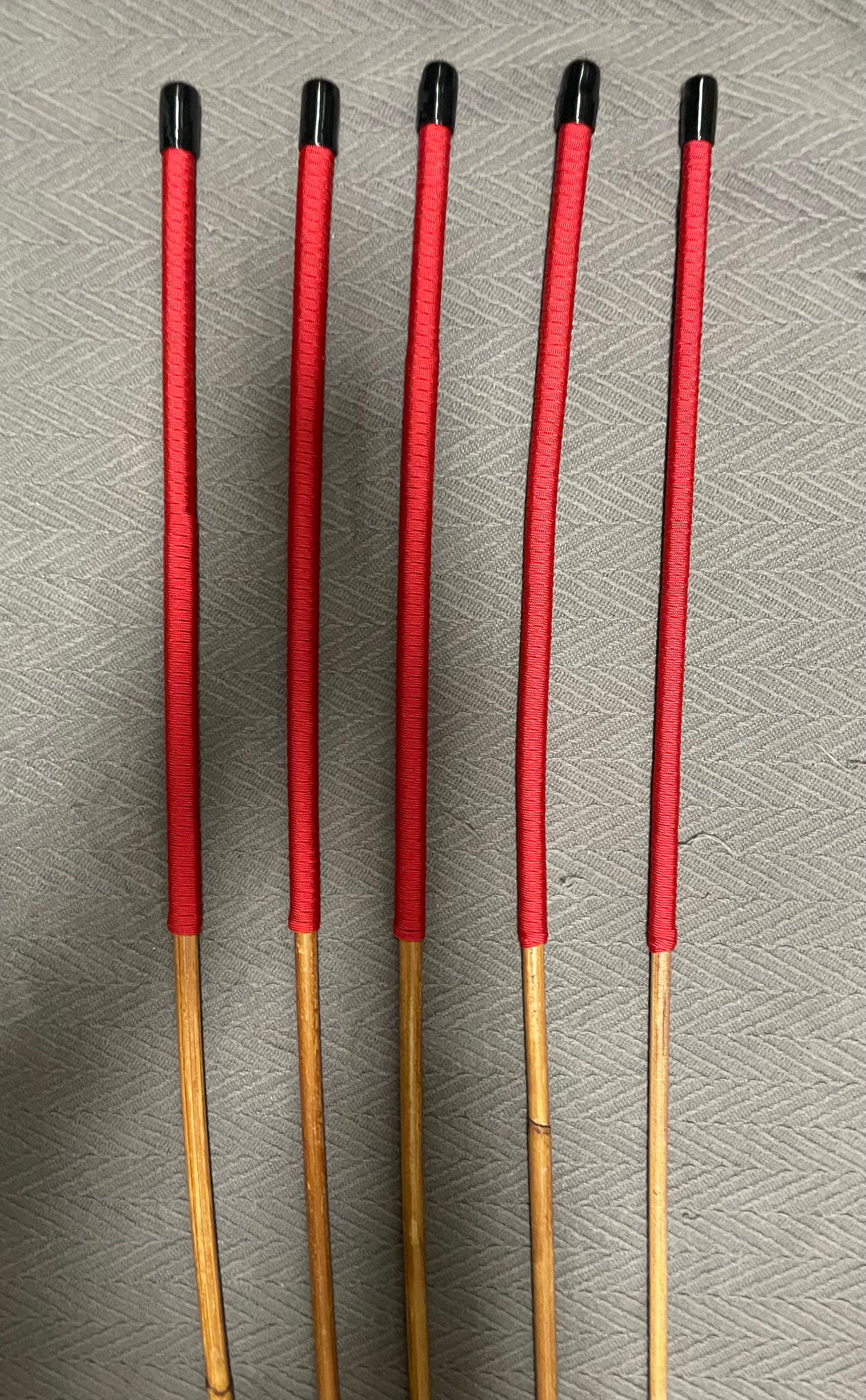 Set of 5 Smoked Dragon Rattan Canes with Imperial Red Paracord Handles