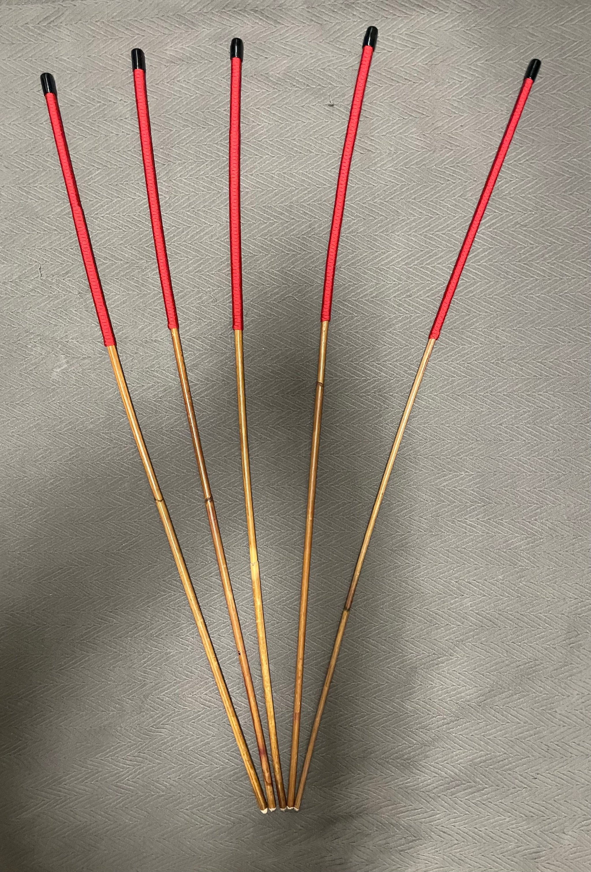 Set of 5 Smoked Dragon Rattan Canes with Imperial Red Paracord Handles