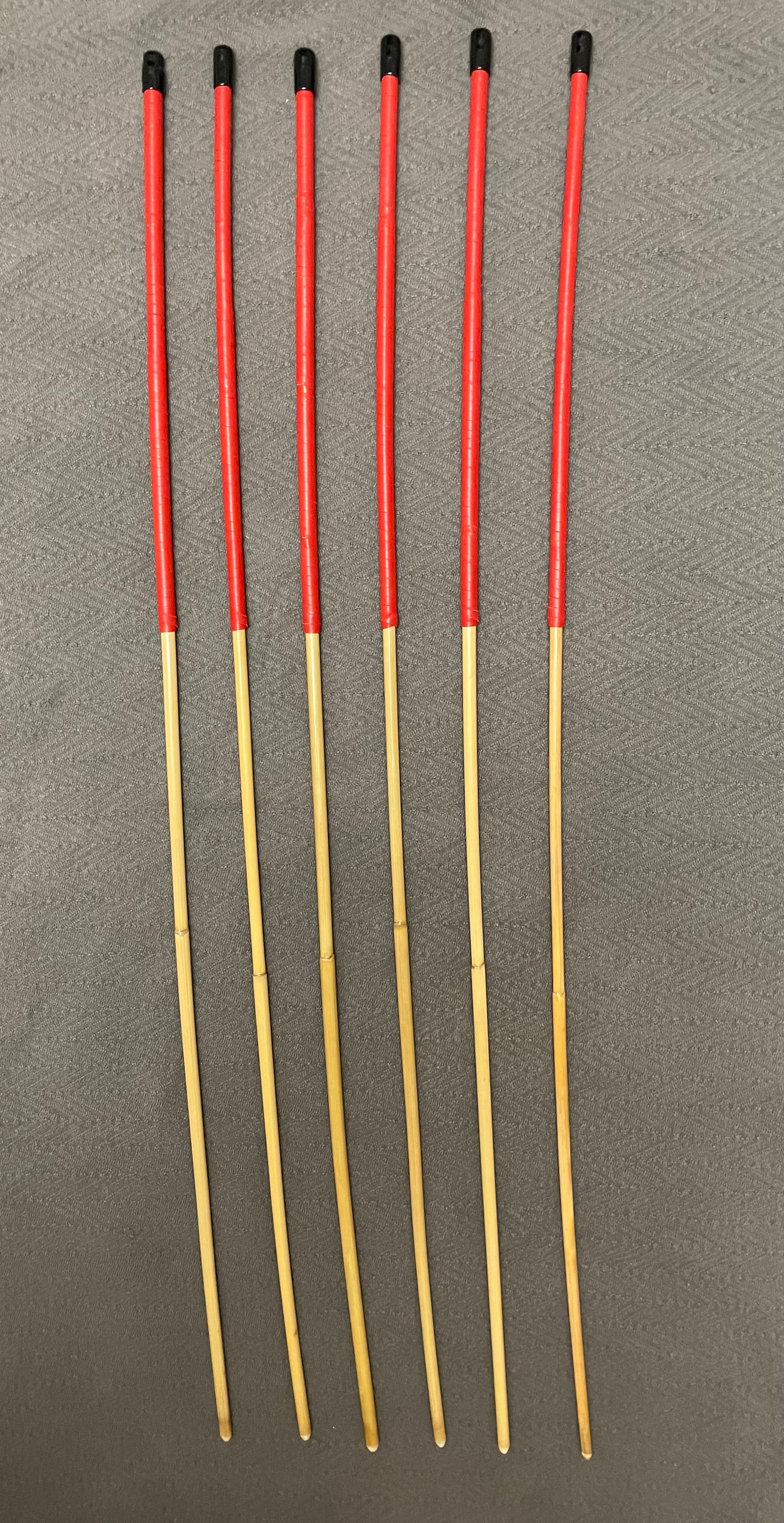 Set of 6 Whippy Thin Dragon Canes with Red Kangaroo Leather Handles